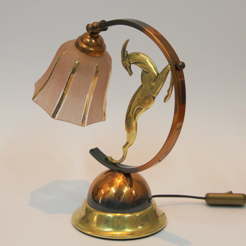 Art Deco French Brass Copper And Bronze Table Lamp For Sale At Pamono