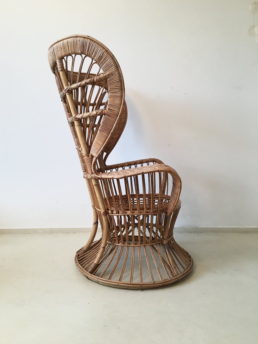 High Back Rattan Chair, 1940s for sale at Pamono